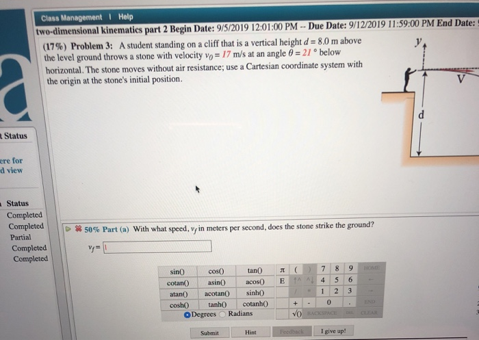 Solved Class Management | Help two-dimensional kinematics | Chegg.com