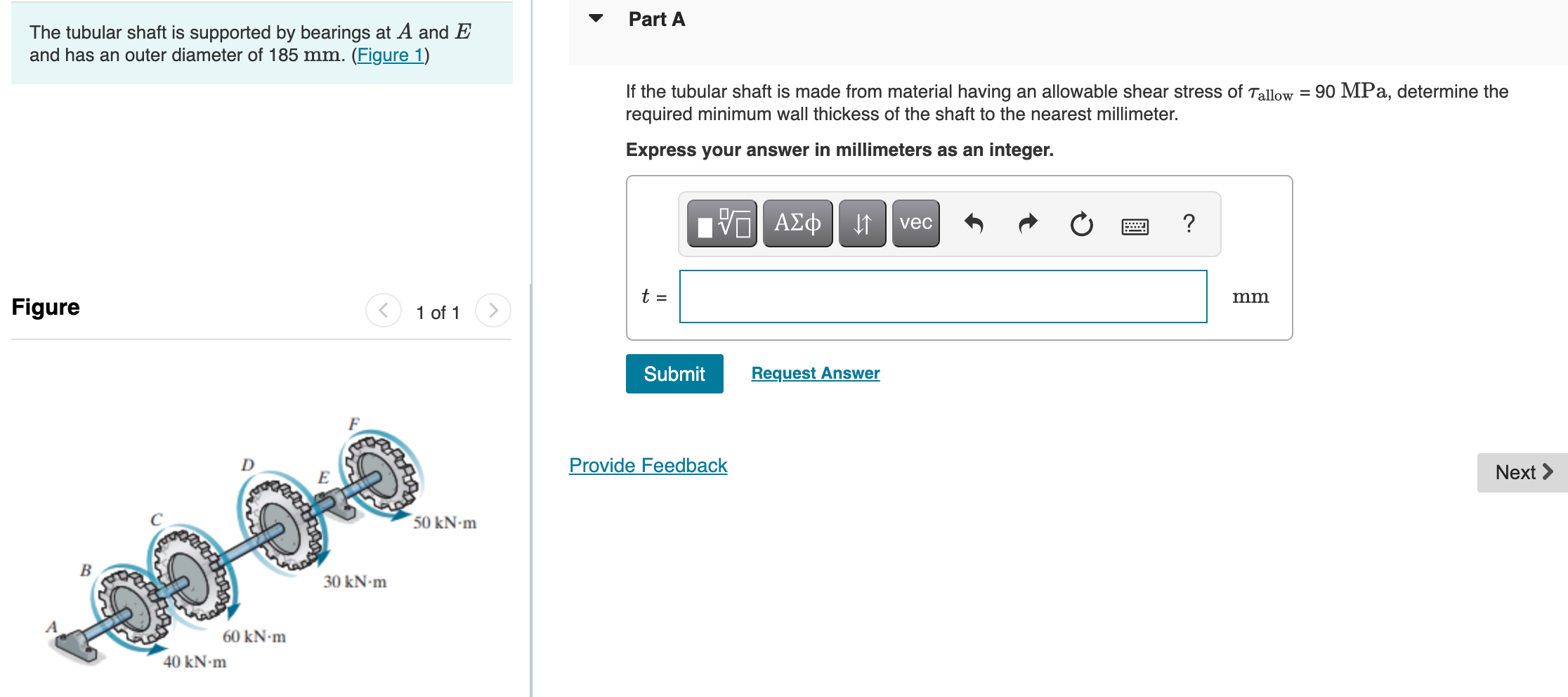 Solved The tubular shaft is supported by bearings at A and E | Chegg.com