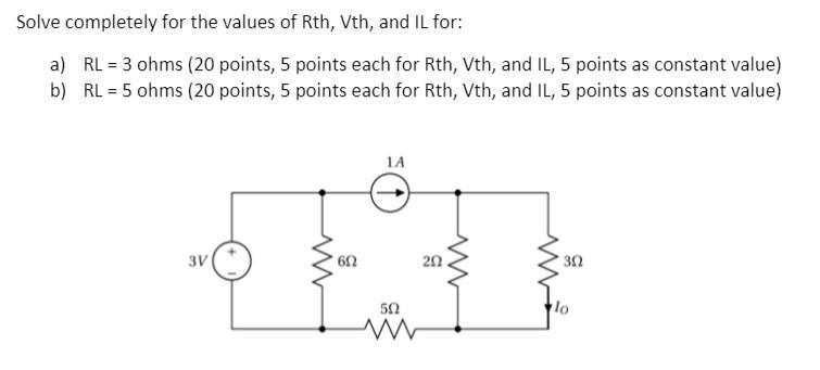 Solved Solve completely for the values of Rth, Vth, and IL | Chegg.com