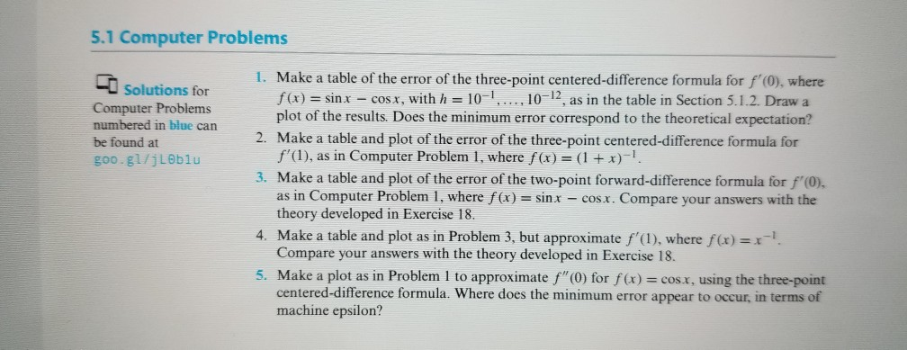 Solved 5.1 Computer Problems r 1. Make a table of the error | Chegg.com