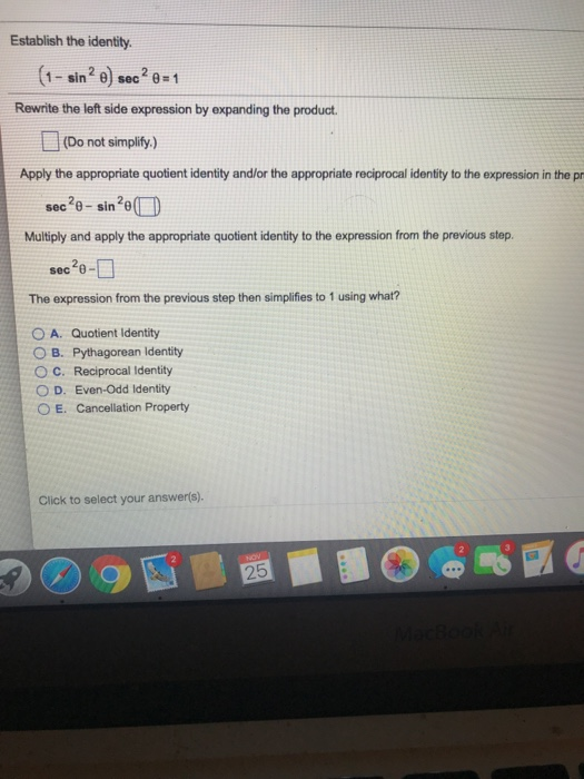 Solved Establish the identity. (1-sin 2 θ) sec28-1 Rewrite | Chegg.com