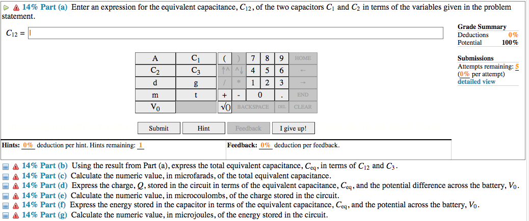 Solved (8\%) Problem 2: Three capacitors and a battery are | Chegg.com