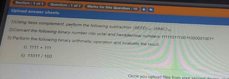 Solved Section : 1 of 1 Question : 1 of 7 Marks for this | Chegg.com
