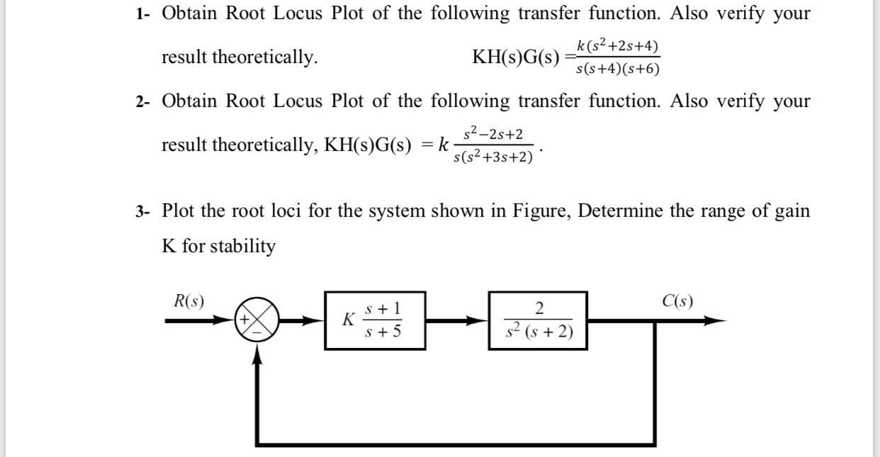 Solved 1- Obtain Root Locus Plot of the following transfer | Chegg.com