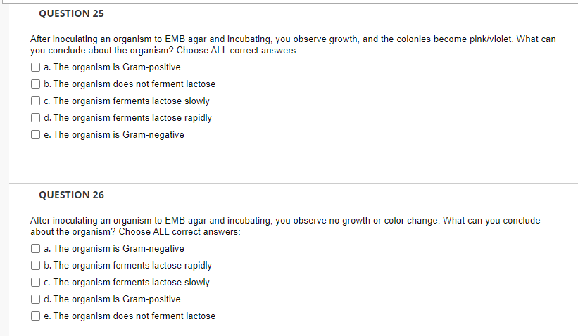 Solved QUESTION 23 After inoculating an organism to EMB agar | Chegg.com