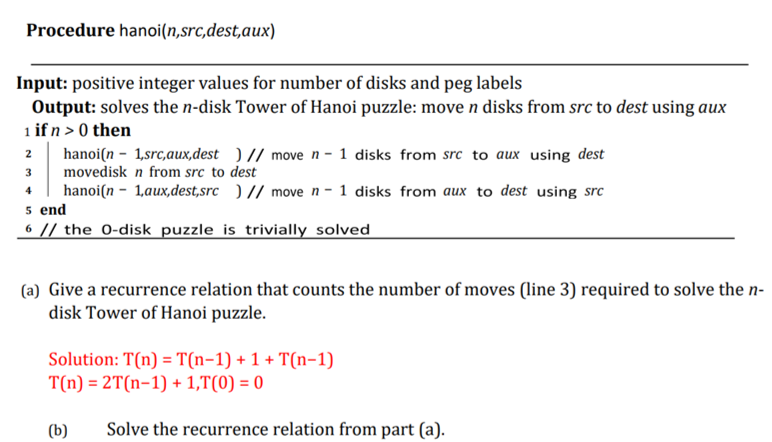 Solved Procedure Hanoi N Src Dest Aux Input Positive