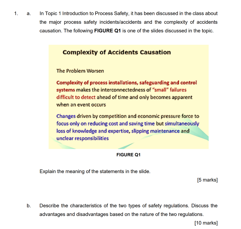 Solved 1. a. In Topic 1 Introduction to Process Safety, it | Chegg.com