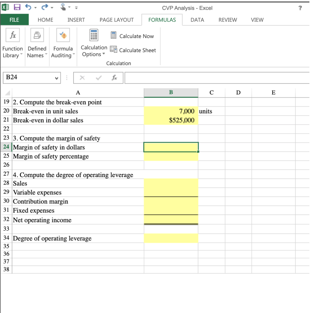 Solved CVP Analysis using Excel's Basic Math Functions JPL, | Chegg.com