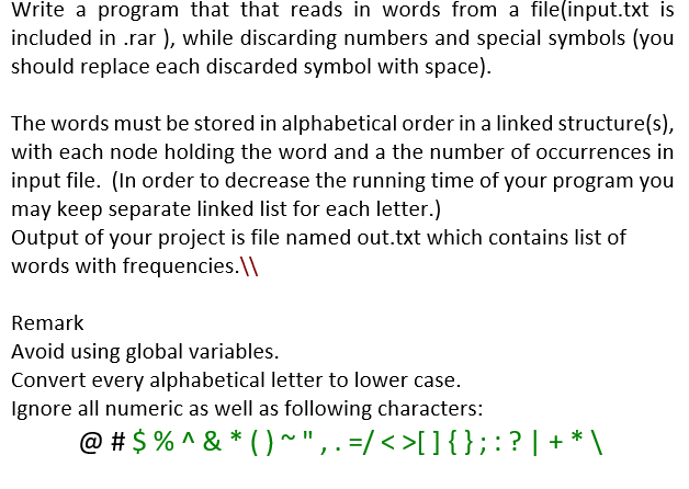 Solved Write a program that that reads in words from a | Chegg.com