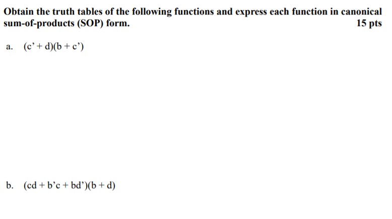 Solved Obtain the truth tables of the following functions | Chegg.com