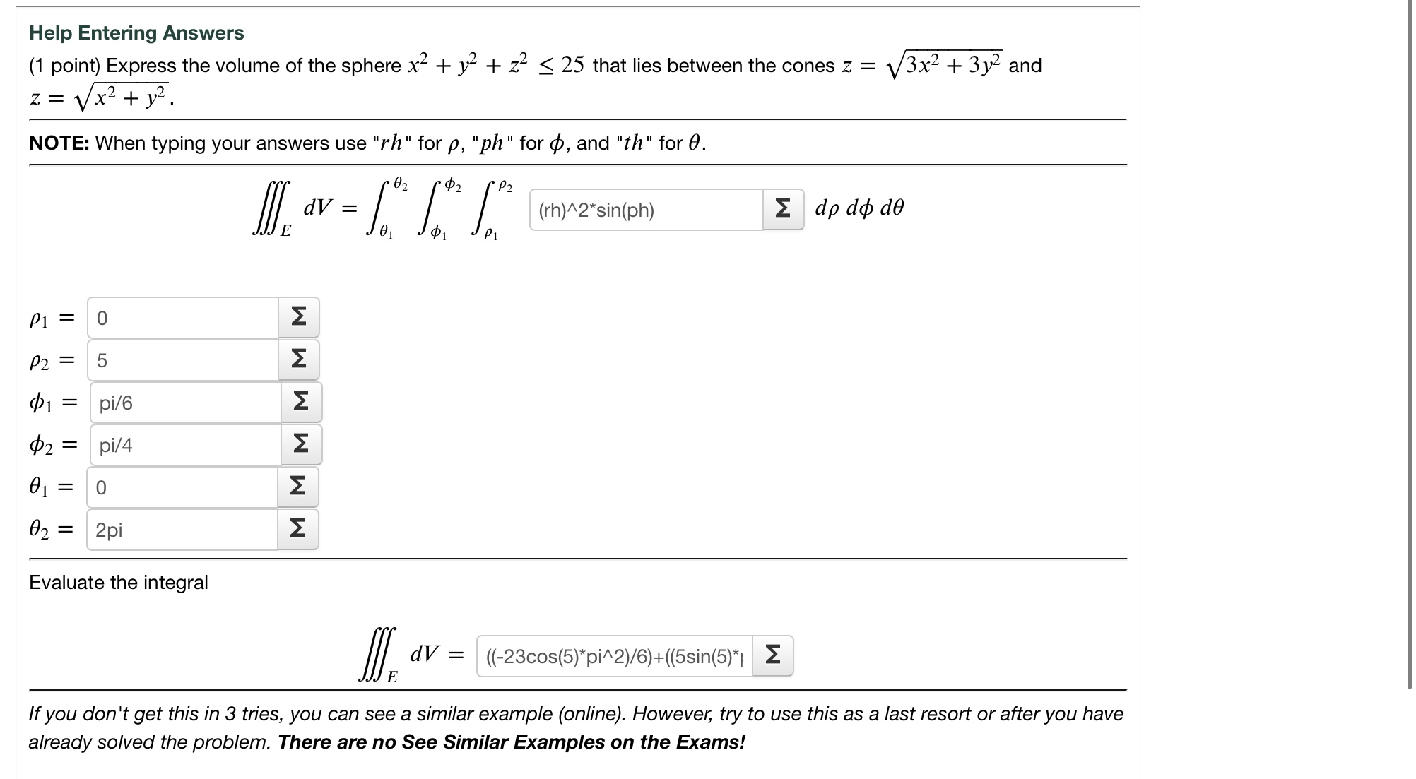 Solved Help Entering Answers(1 ﻿point) ﻿Express the volume | Chegg.com