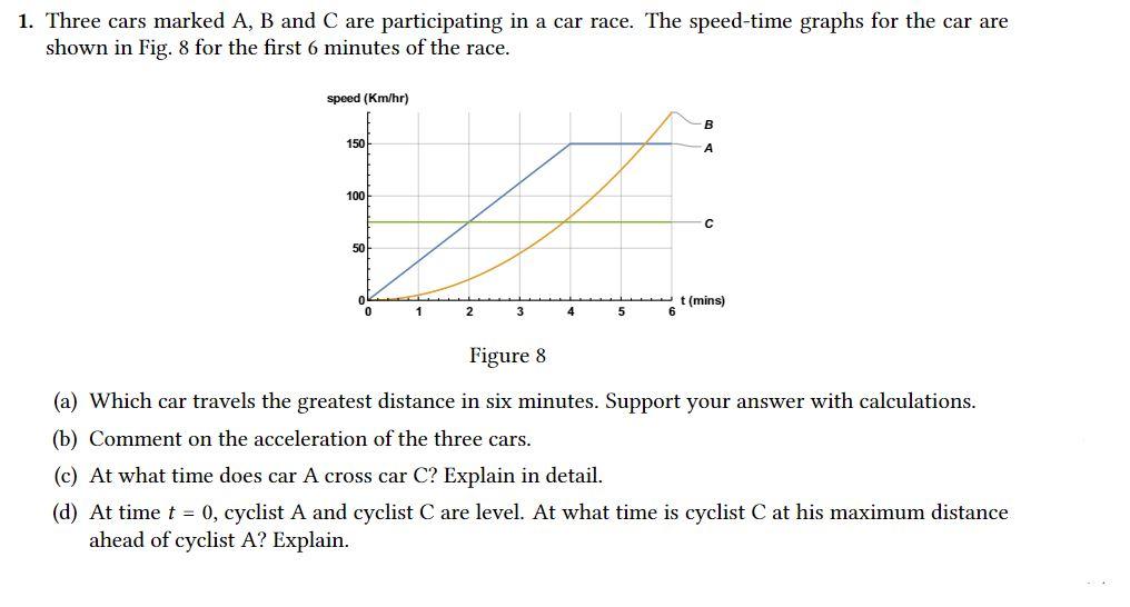 Solved Three cars marked A, B and C are participating in a | Chegg.com