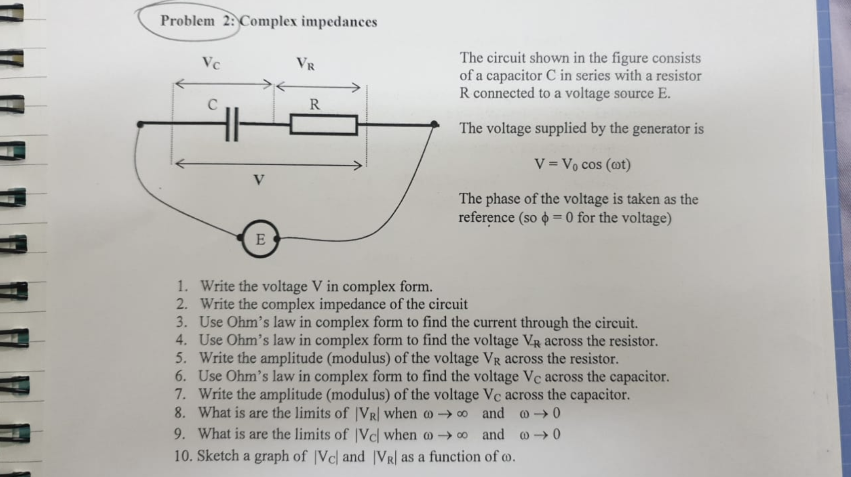 Solved Complex voltage, current and impedances AC current/ | Chegg.com