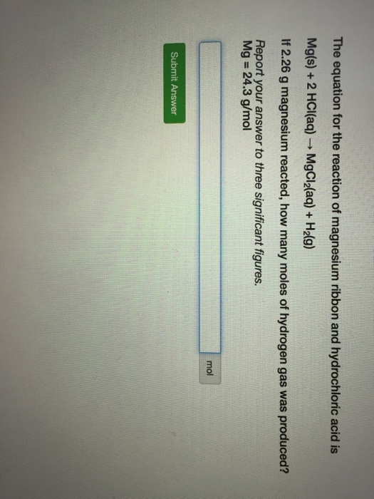 Solved The equation for the reaction of magnesium ribbon and | Chegg.com