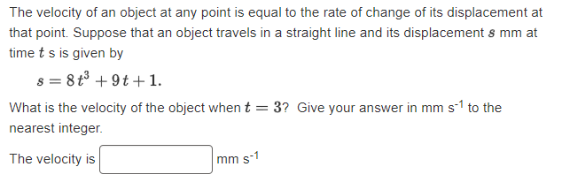 Solved The velocity of an object at any point is equal to | Chegg.com