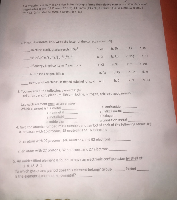 Solved A hypothetical element X exists in four isotopic | Chegg.com