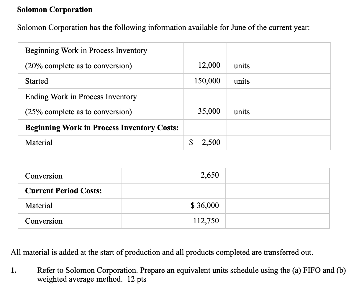 Solved by an EXPERT Solomon CorporationSolomon Corporation has the | Chegg.com
