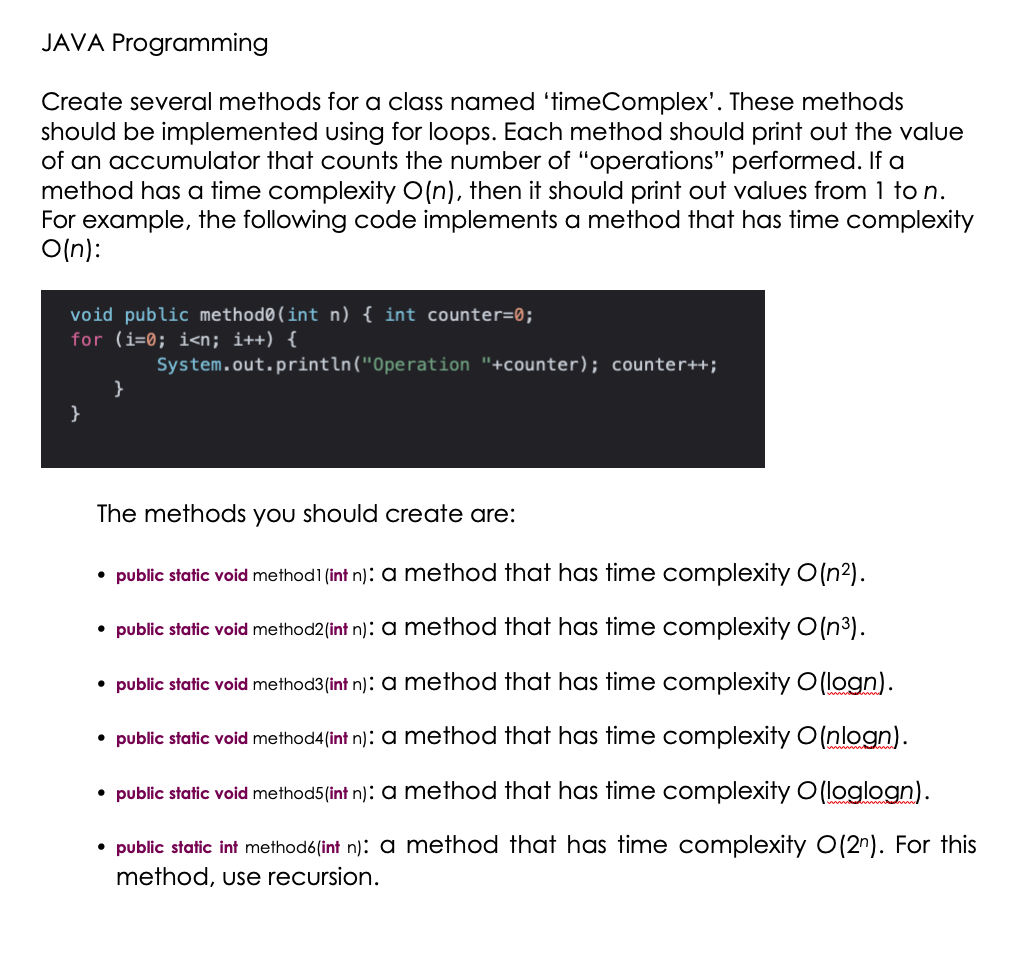 Solved JAVA Programming Create several methods for a class | Chegg.com