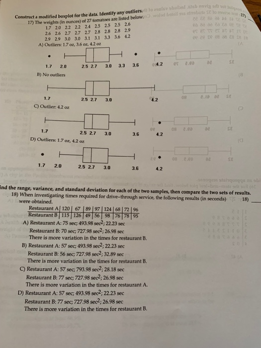 Solved rll lo Construct a modified boxplot for the data. | Chegg.com