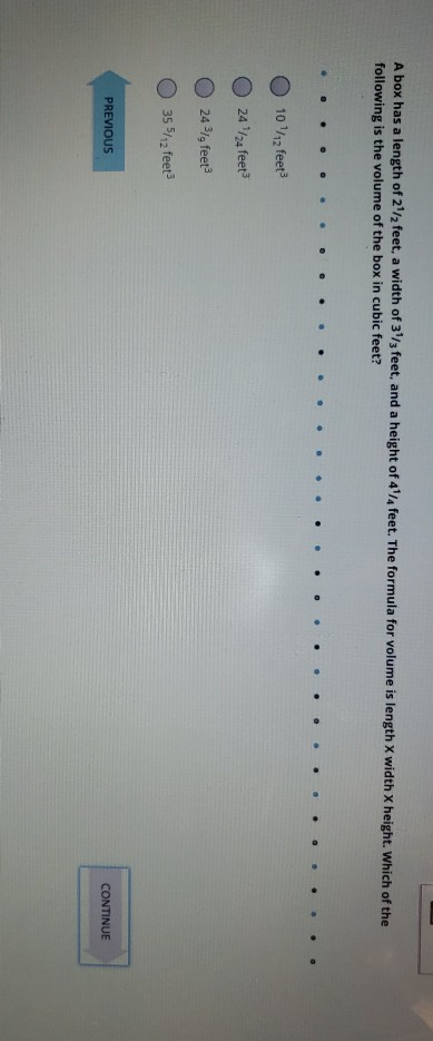 Solved A box has a length of 2/2 feet, a width of 3/3 feet, | Chegg.com