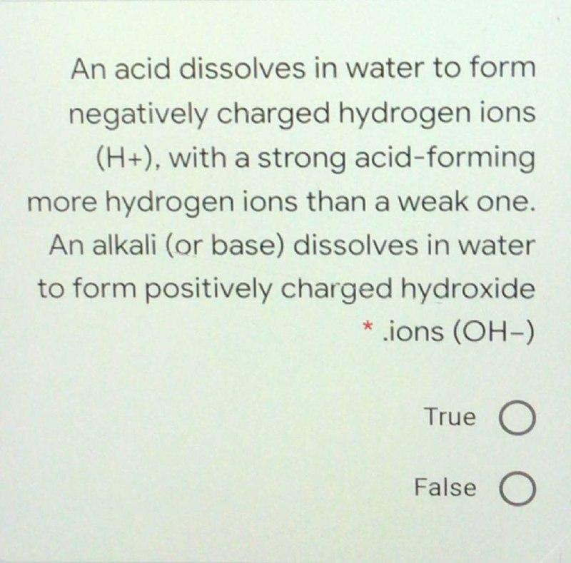 Solved An acid dissolves in water to form negatively charged | Chegg.com