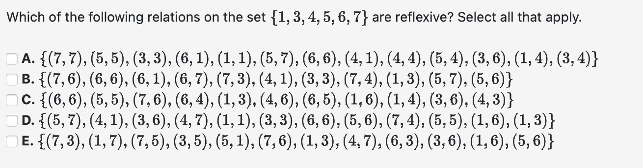 Solved Which Of The Following Relations On The Set