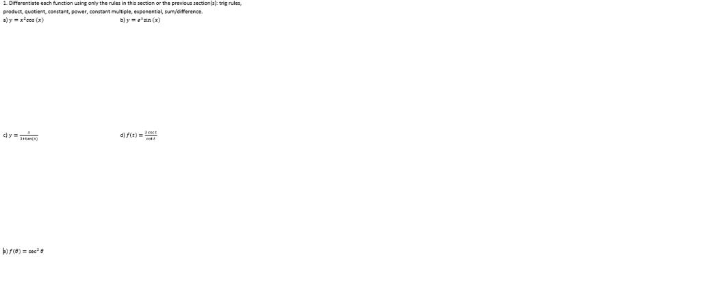 Solved 1 Differentiate Each Function Using Only The Rules 2269