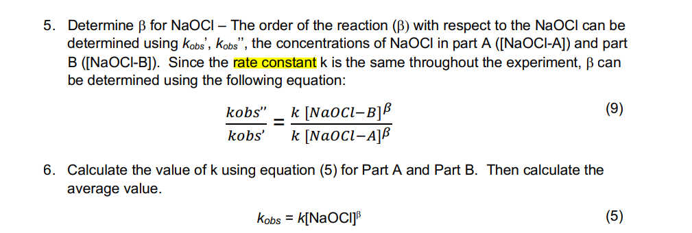 5. Determine B for NaOCI – The order of the reaction | Chegg.com