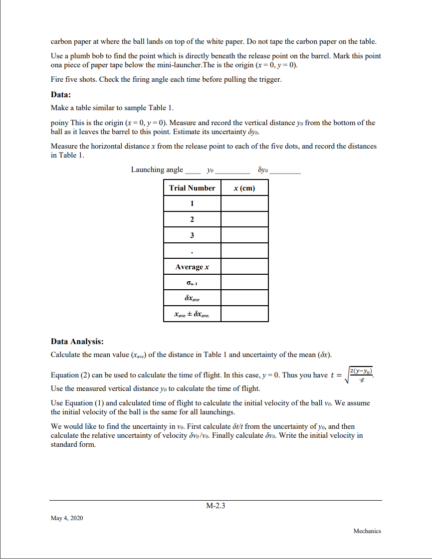 PROJECTILE MOTION . Objectives: To study the | Chegg.com