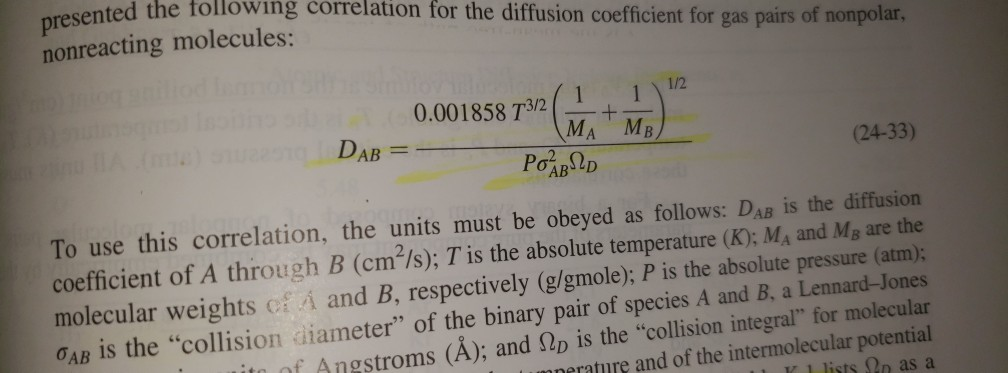 Solved The diffusion coefficient of ethanol in air at 24°C | Chegg.com
