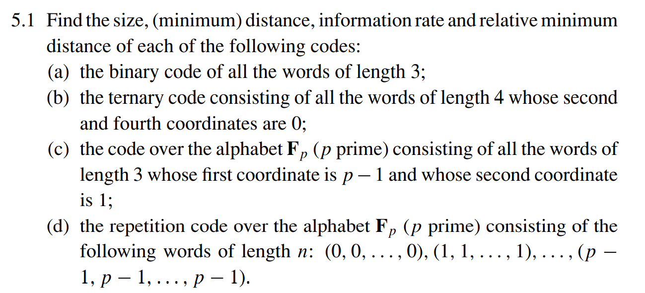 Solved 5.1 Find the size, (minimum) distance, information | Chegg.com