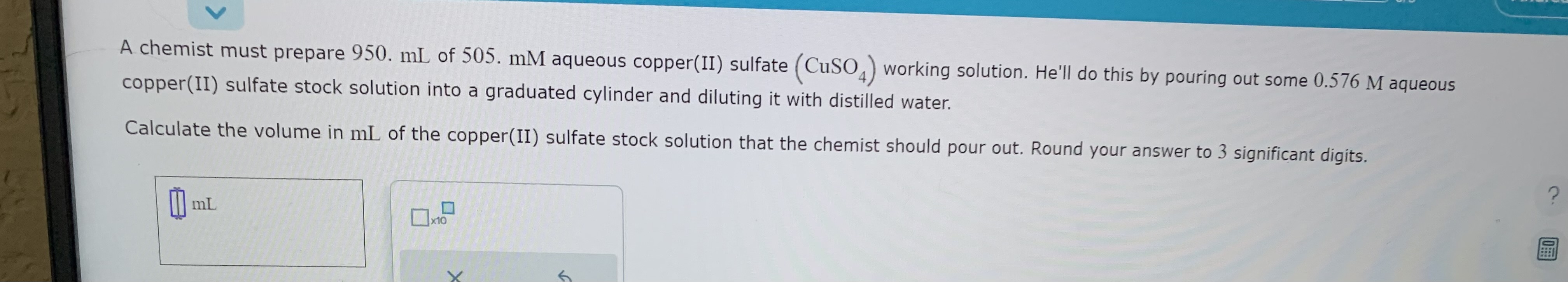 Solved A chemist must prepare 950. mL of 505.mM aqueous | Chegg.com