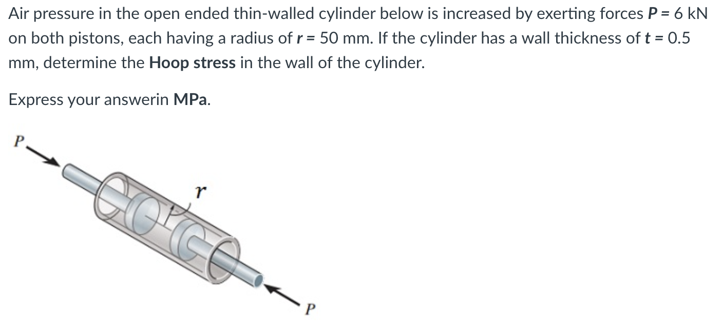 Solved Air pressure in the open ended thin-walled cylinder | Chegg.com