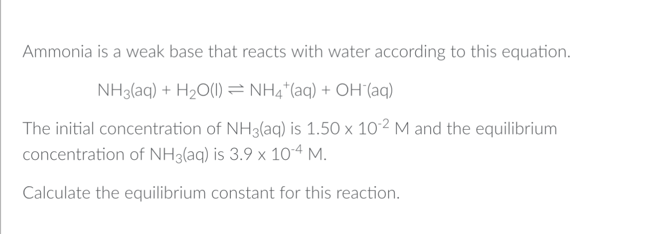 Ammonia is a weak base that reacts with water | Chegg.com