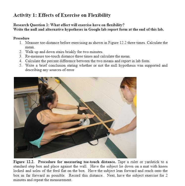 Activity 1: Effects of Exercise on Flexibility | Chegg.com