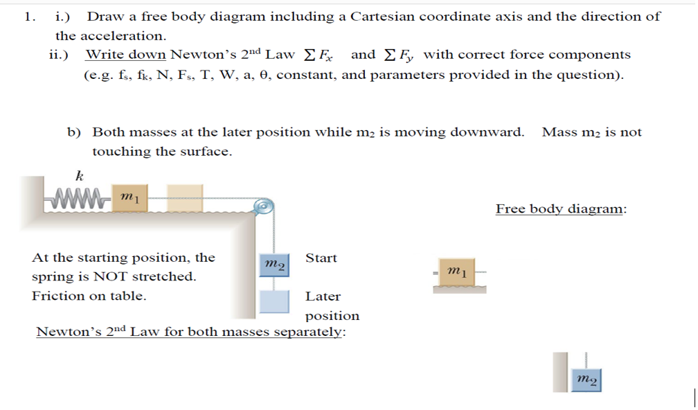 Solved i.) Draw a free body diagram including a Cartesian | Chegg.com