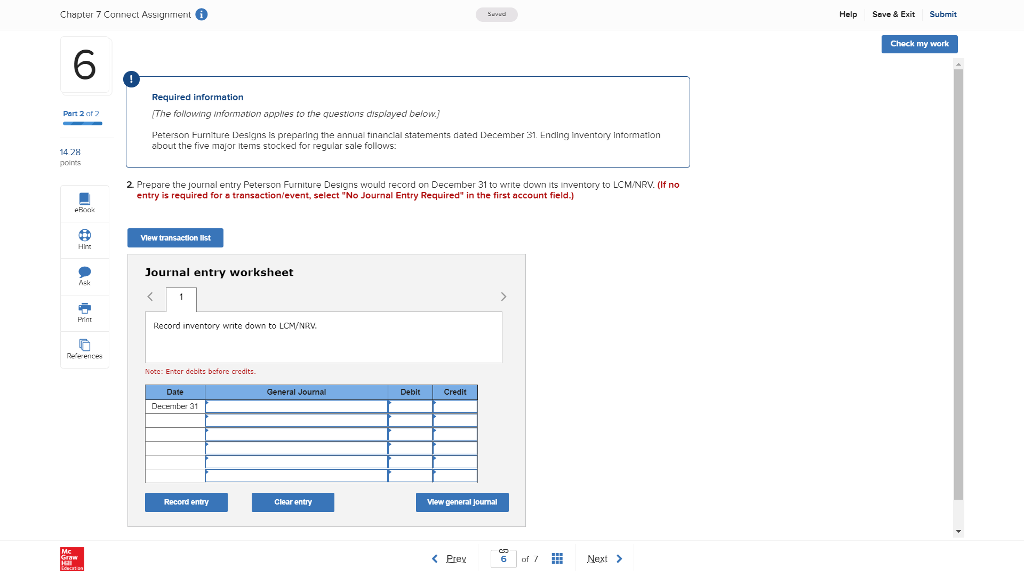 Prepare the journal entry Peterson Furniture Designs | Chegg.com