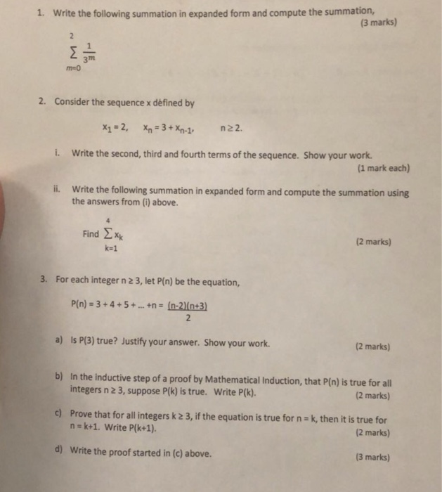 Solved 1. Write the following summation in expanded form and | Chegg.com