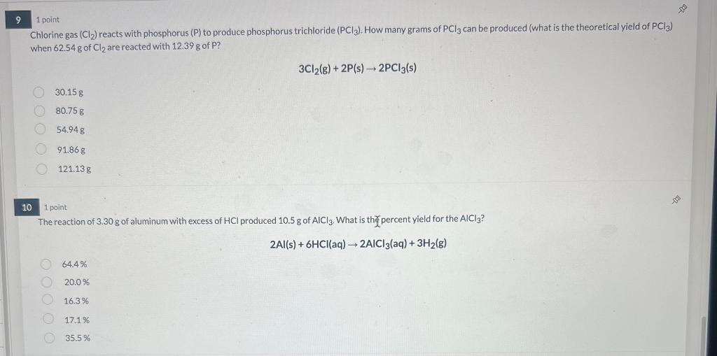 Solved 91 point Chlorine gas (Cl2) reacts with phosphorus | Chegg.com
