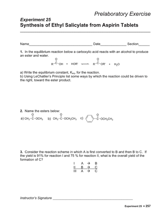 Solved Prelaboratory Exercise Experiment 25 Synthesis of | Chegg.com