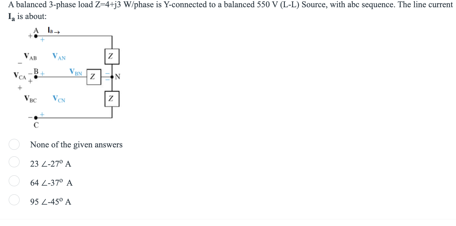 Solved A balanced 3-phase load Z=4+j3 W/ phase is | Chegg.com