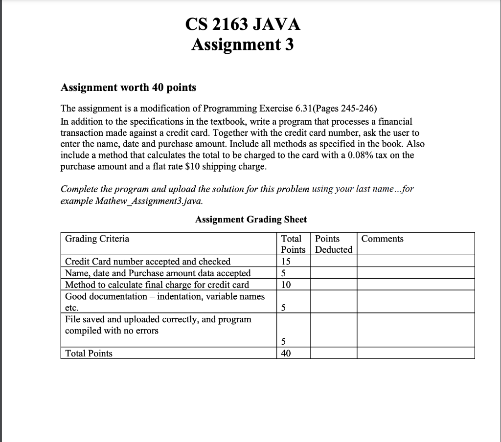 Solved Cs 2163 Java Assignment 3 Assignment Worth 40 Points 