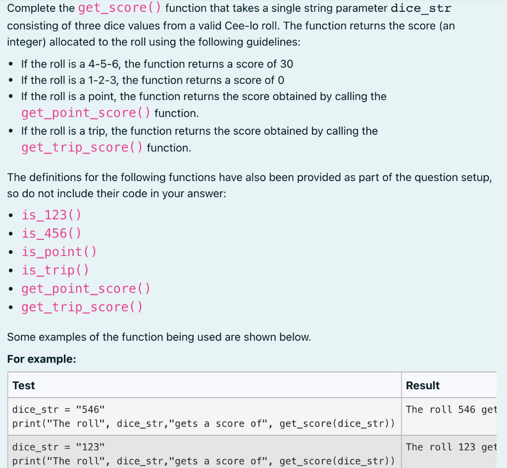 Solved Complete the get_score() function that takes a single | Chegg.com