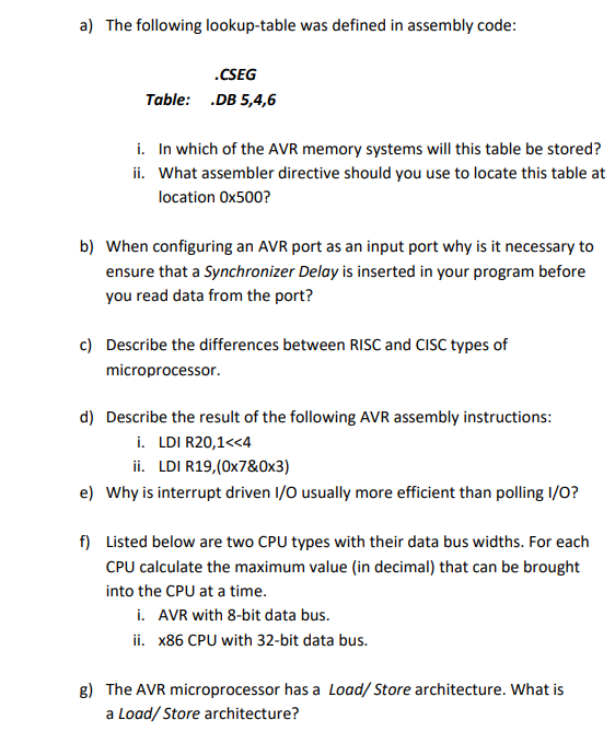 a) The following lookup-table was defined in assembly | Chegg.com
