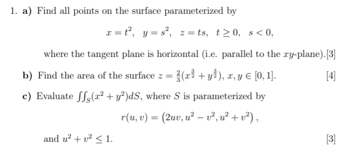 Solved 1. a) Find all points on the surface parameterized by | Chegg.com