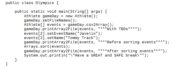 Solved (The Olympics) consists of writing two java files, | Chegg.com