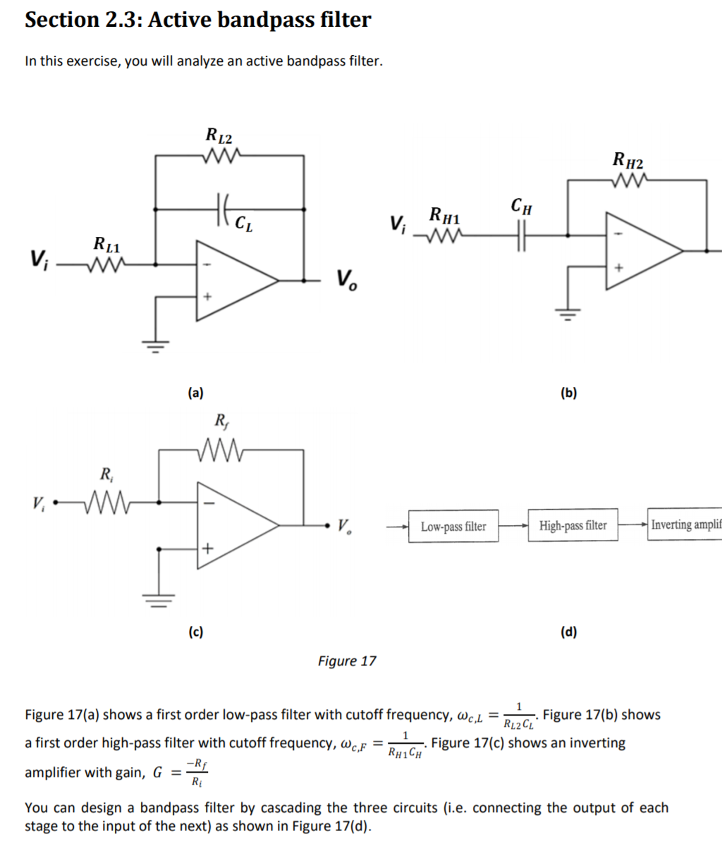 Section 2.3: Active bandpass filter In this exercise, | Chegg.com