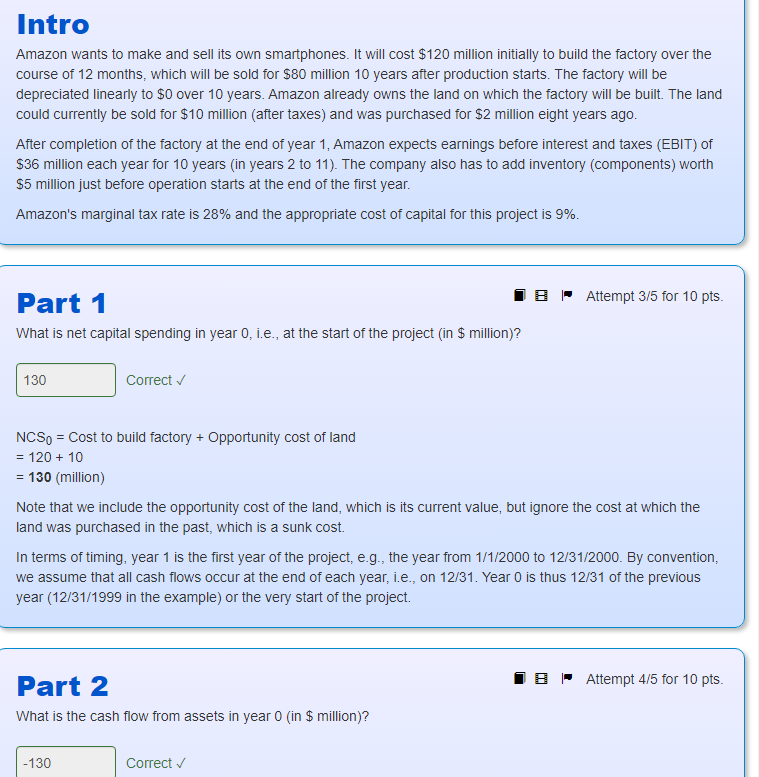 Solved Part 5 Attempt 2/5 for 10 pts. What is the cash flow | Chegg.com