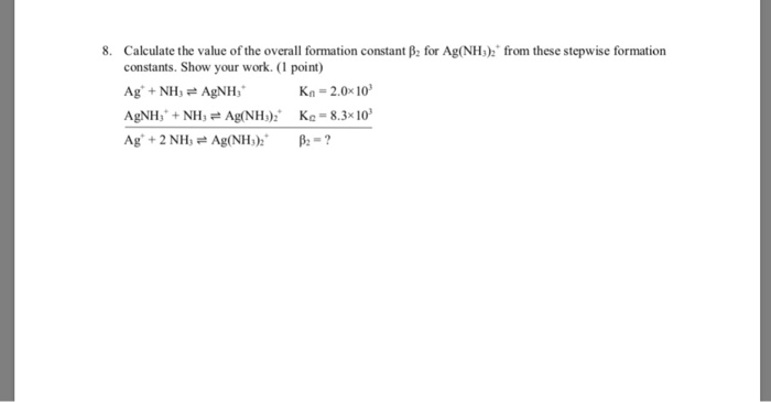 Solved Calculate the value of the overall formation constant | Chegg.com