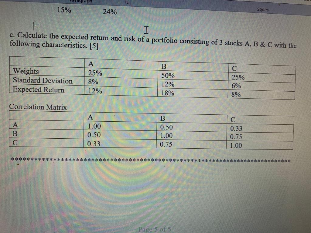 Solved Calculate the expected return and risk of a portfolio | Chegg.com